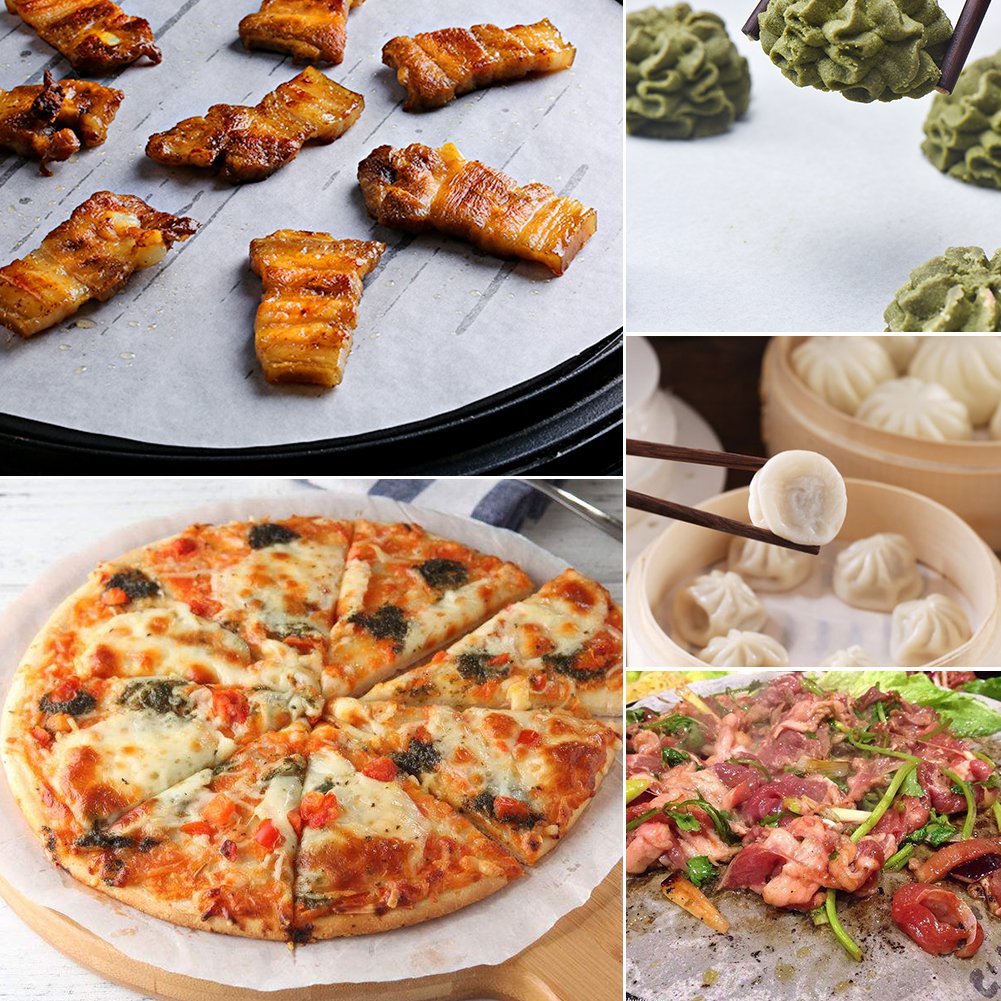 Fdit 100Pcs Non-Stick Round BBQ Paper Baking Sheets 11 Inch Barbecue Tin Foil Paper for Grill Line Cook Outdoor BBQ