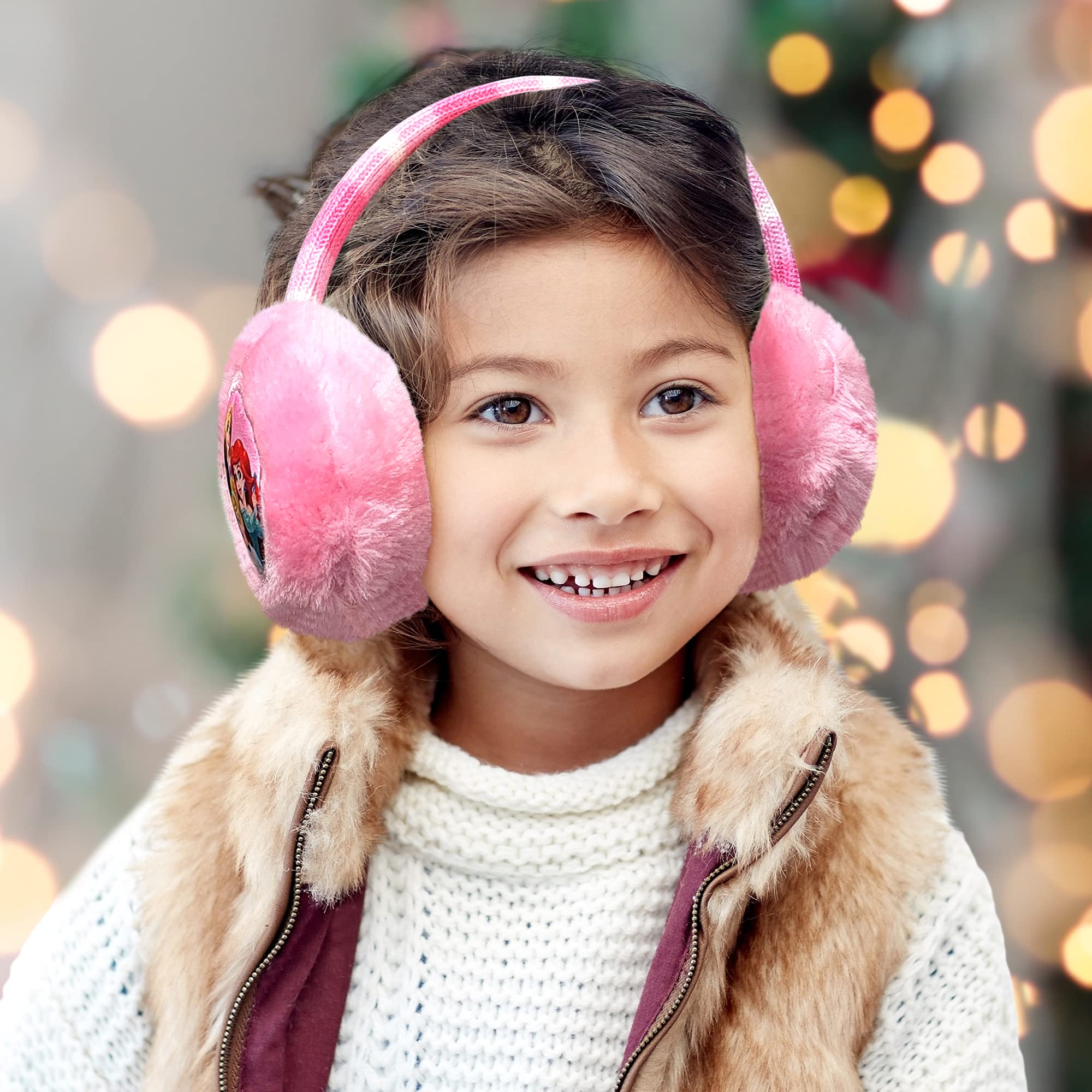 Disney Winter Earmuffs Warmers and Kids Gloves Sets, Princess Plush, Pink, Little Girls, Ages 4-7