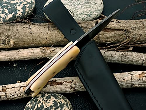 Custom Handmade Damascus Steel Hunting Knife Skinner knife Fixed Blade Knife 8 1/2'' Overall Camel Bone with Sheath BW-4145