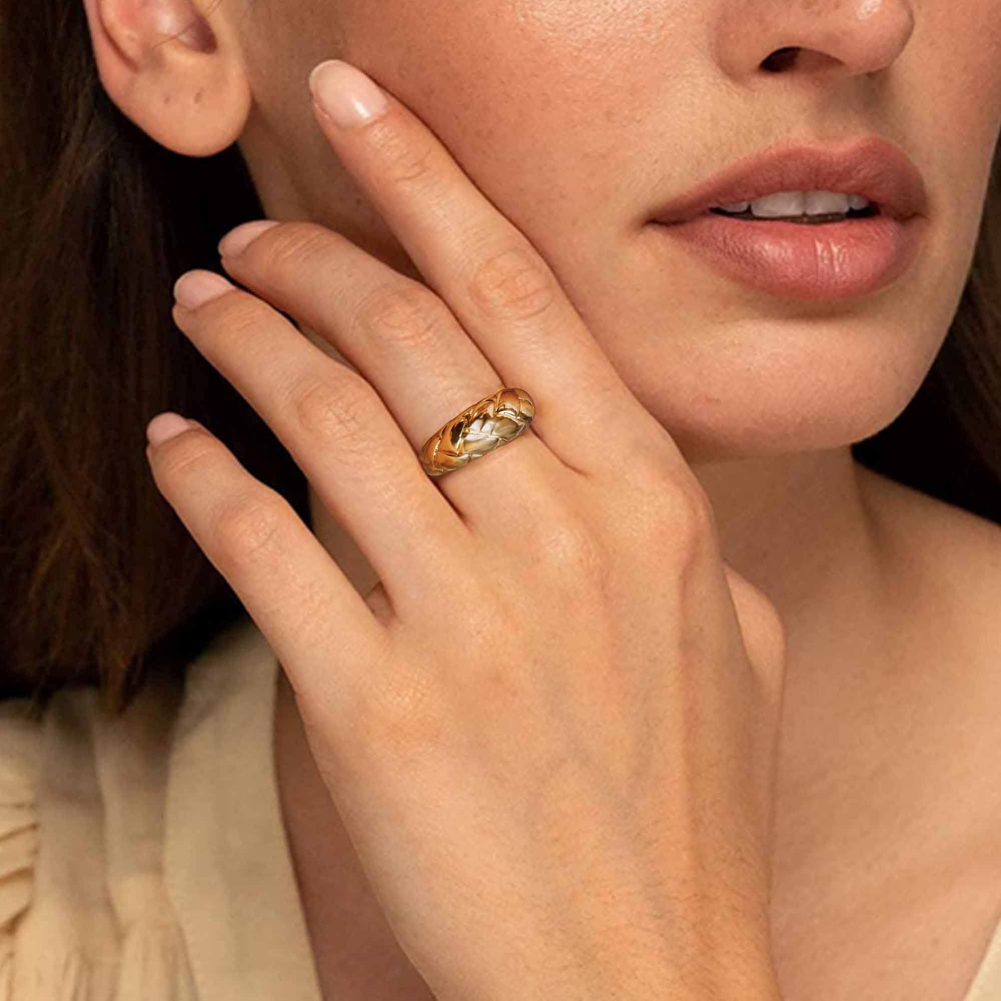 DOLOTTA 9Pcs Gold Chunky Rings for Women Men Croissant Ring Y2K Trendy Pearl Inlaid Ring Dome Open Signet Rings Stackable Finger Aesthetic Rings