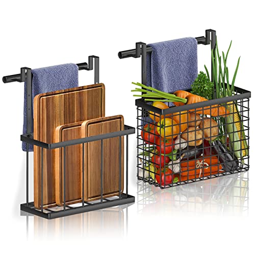 DLCBROUS 2 Pack Cabinet Door Organizer, Cabinet Door Organizer with Towel bar, Cutting Board Organizer, for foil, Cling Film, Baking Tray, Ingredient Storage
