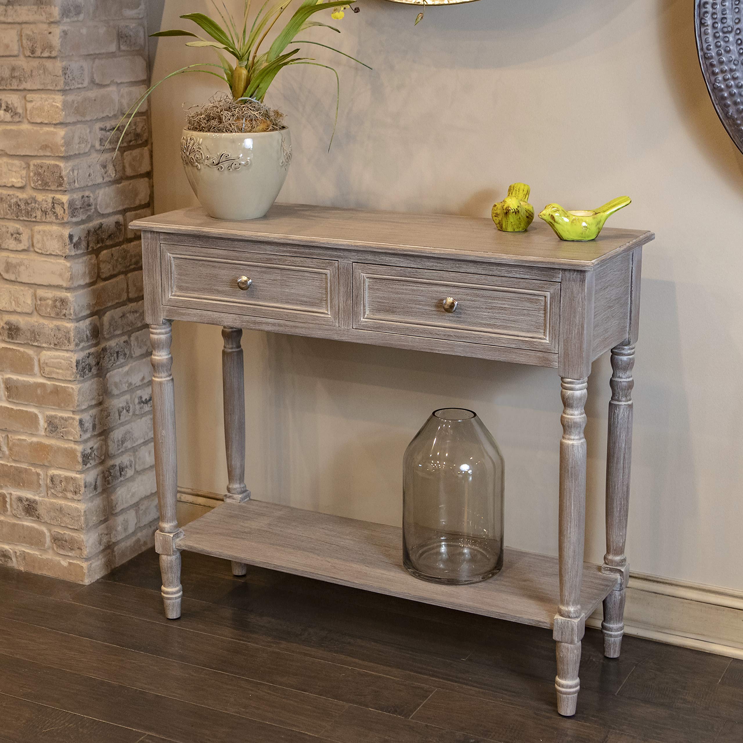 Decor Therapy Simplify 2-Drawer Console Table, 13 in x 35.75 in x 32 in (D x W x H), Natural Wood