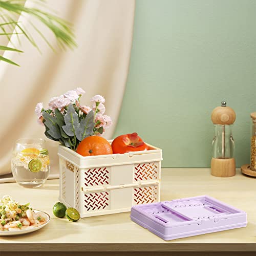 DI QIU REN 2 Pack Pastel Crates for Storage, Plastic Stackable Crates Small Baskets with Handles, Cute Mini Crates for Home Kitchen Desktop Shelf Office Organizing and Decoration(7.3x5.3x4.9)