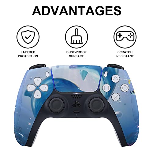 Dolphin Family in Colorful Tropical Ocean Full Protective Skin Cover Design Wrap Decal Sticker Compatible with PS5 Digital Edition Console and Controller