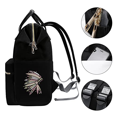 Indian Chieftain's Headdress Waterproof Mommy Bag Diaper Bag Backpack Multifunction Large Capacity Travel Bag