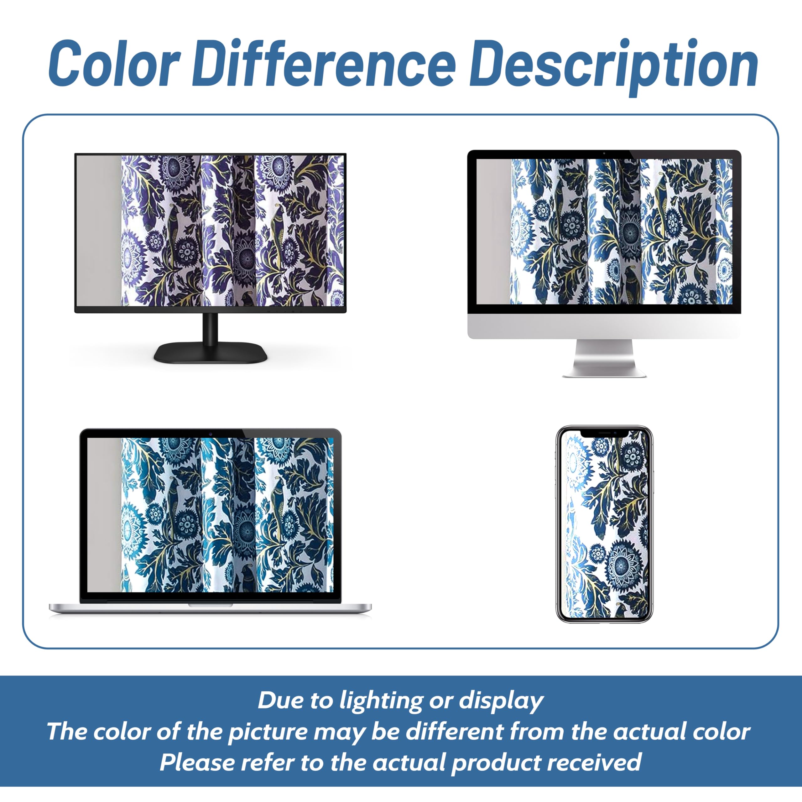 DriftAway Bird Tree Floral Flower Leaf Lined Thermal Insulated Energy Saving Window Curtain Valance for Living Room Bedroom Kitchen 2 Layer Rod Pocket 52 Inch by 14 Inch Plus 2 Inch Header Navy