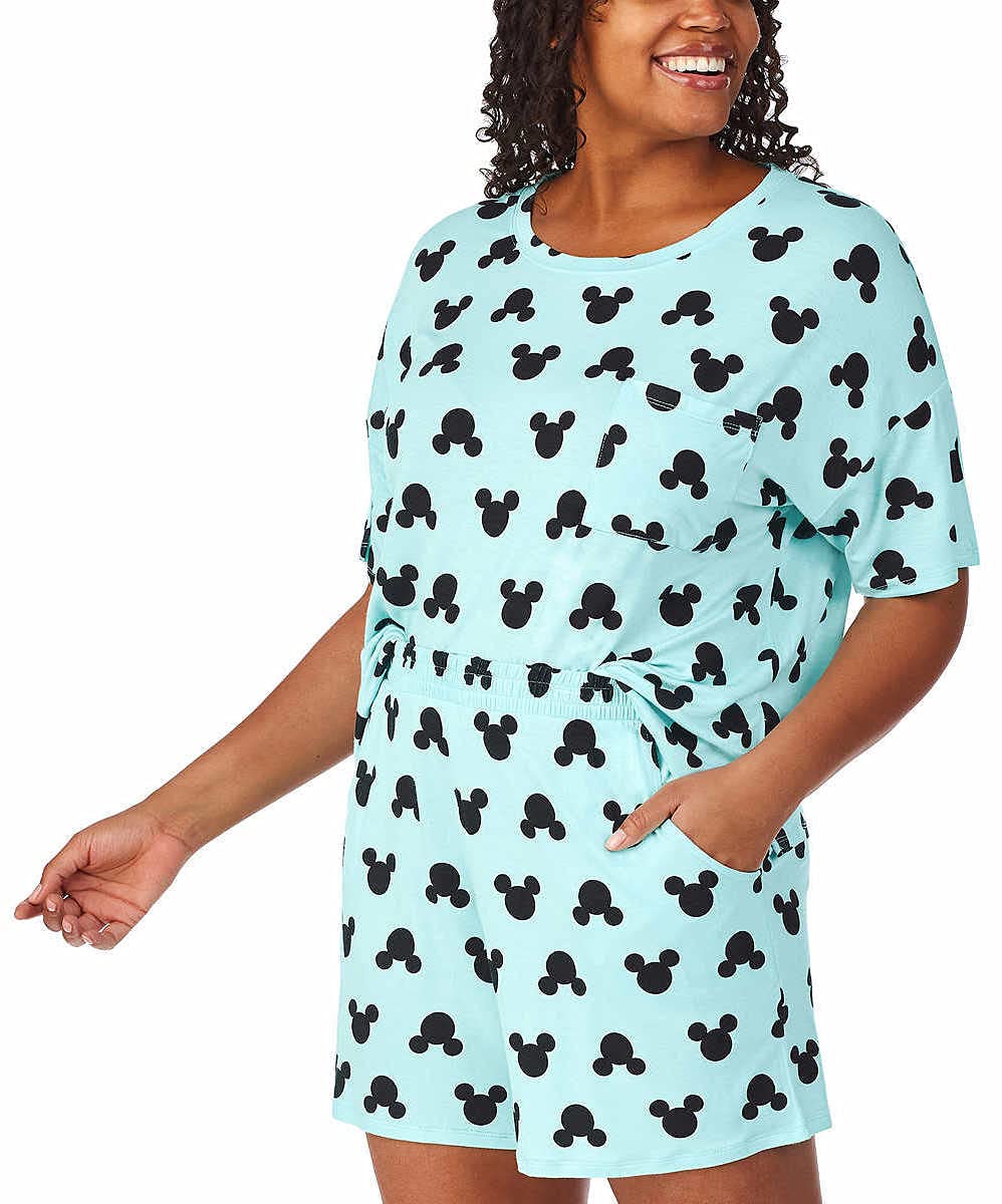 Disney Womens Short Pajama Set with Pockets (Aqua, X-Large)