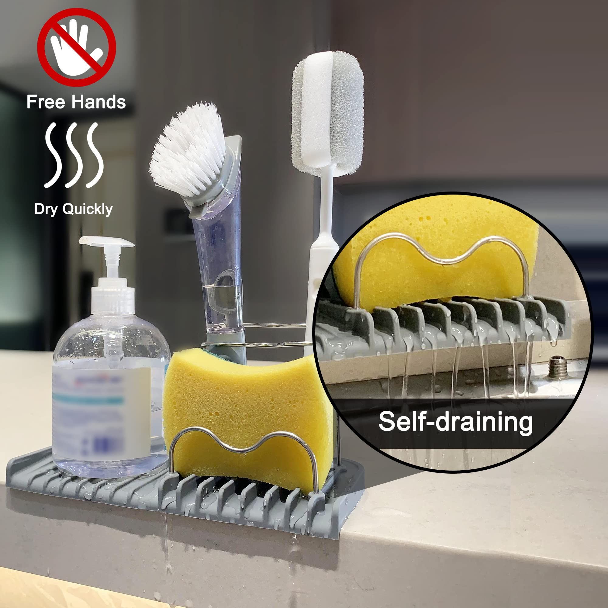 Gosmol Self-Draining Kitchen Sink Caddy, Gray, 9.1 in x 4 in, Unisex