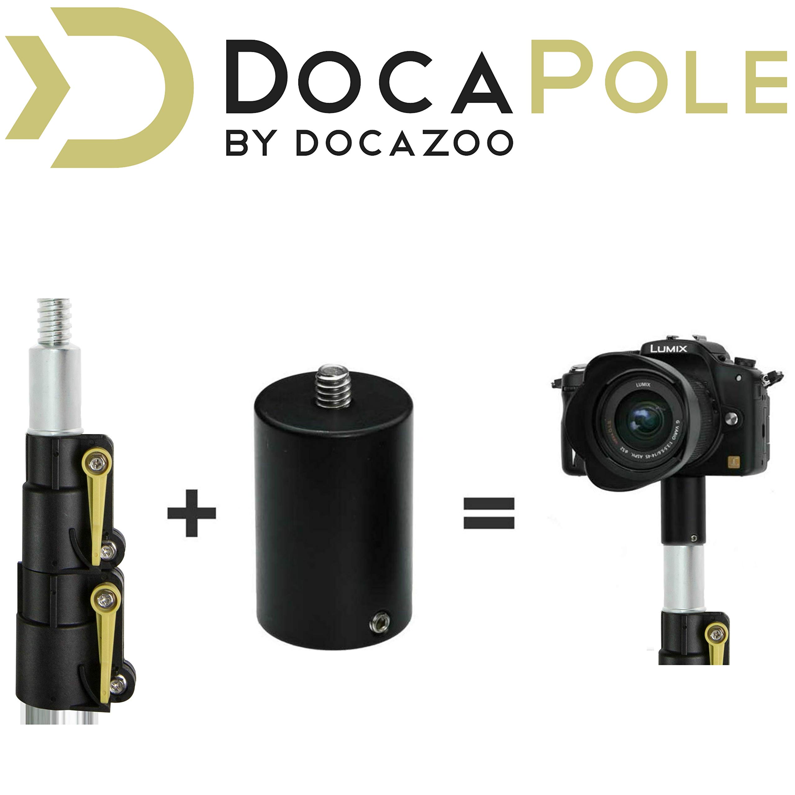 DOCAZOO, 24 Foot Camera Pole β 6-24 ft Extension Pole + Camera Adapter for GoPro, Camera or Video Camera | Provides up to 30 Feet of Reach | Painters Pole Camera Adapter