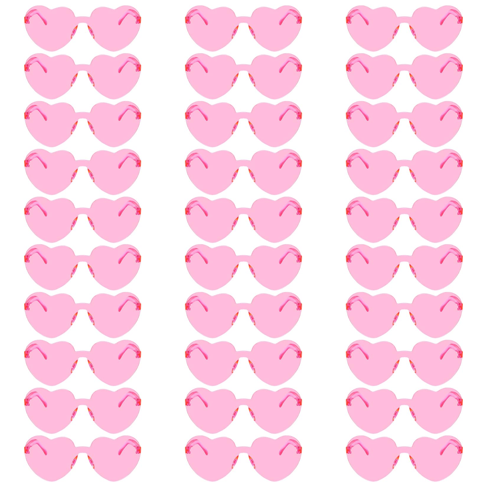 Fengek 30 Pcs Heart Shape Sunglasses Frameless Transparent Glasses Party Favors for Women, Pink