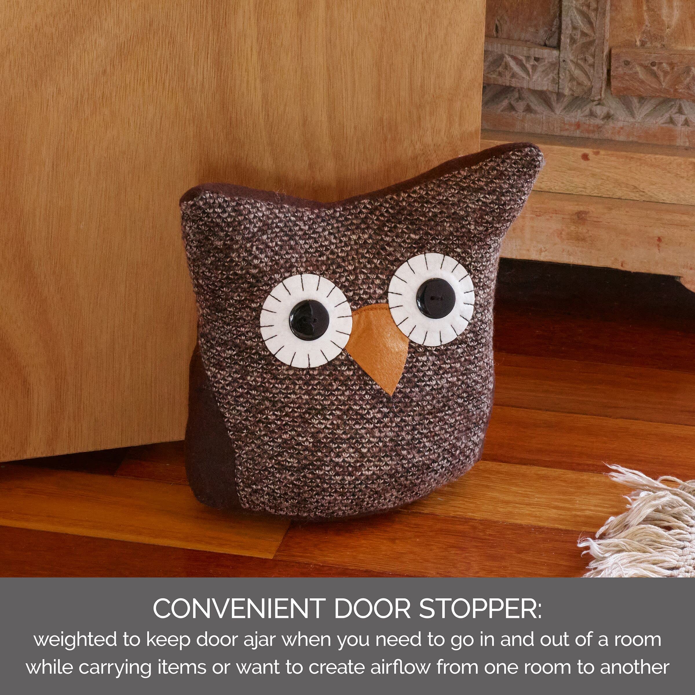Elements 8.66x4x9.44 Inch Black Owl Fabric Weighted Door Stopper