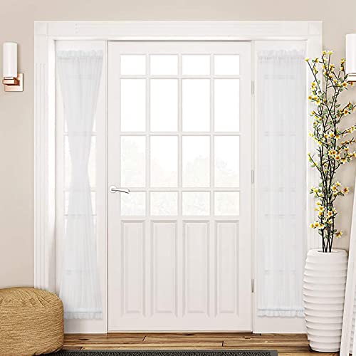 MIULEE Sheer Door Curtains 2 Panels Sidelight Window Treatment Curtains for Narrow Glass Door/Kitchen/Front Door Linen Textured 25 x 72 Inches with Tieback, White