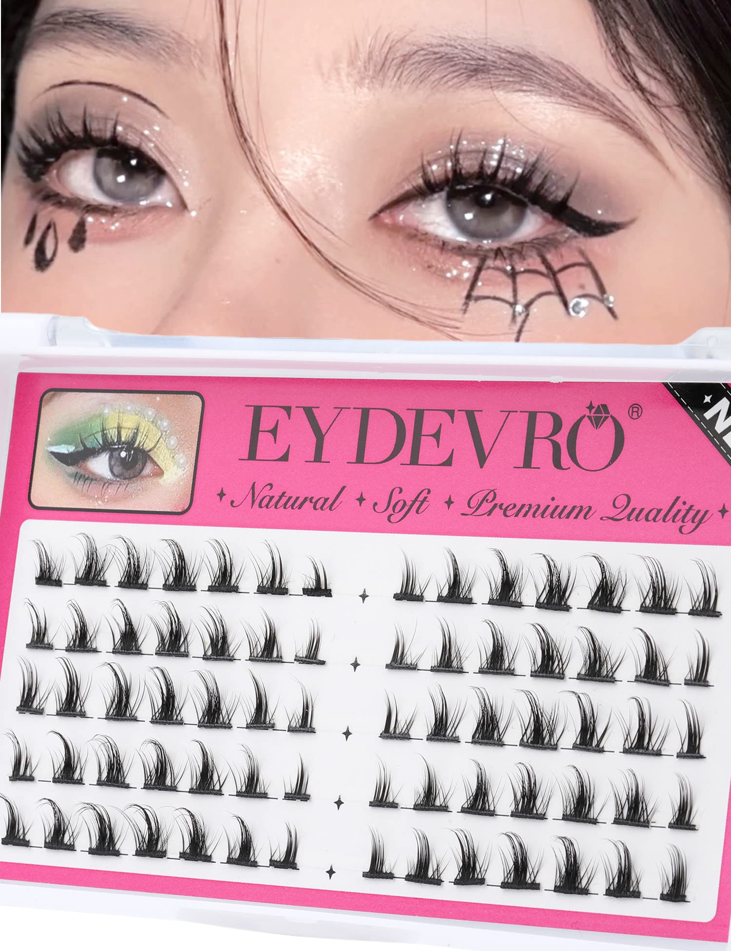Individual Manga Lashes Natural Look False Eyelashes Anime Cosplay Mink Eye Cluster Spiky Lashes Wispy Fake Eyelashes by EYDEVRO (70 Clusters)
