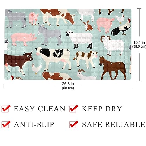 Non Slip Bathtub Mats with Suction Cups, Bath Tub Shower Mat for Bathroom, Machine Washable Bathroom Mats with Drain Holes(Farm Animals Pattern)