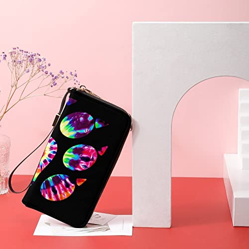 FunnyStar Tie Dye Animal Paw Print Women's Long RFID Hand Wallet Wristlet Clutch Purse PU Leather Handbag with Wrist Strap