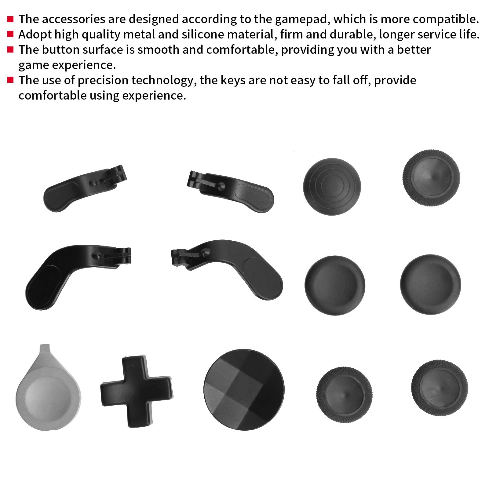 Gamepad Paddle Accessory Set, Replacement Buttons Kit Includes Rocker Key Puller, for One Elite Series 2 Controller, Easy to Install (Black)