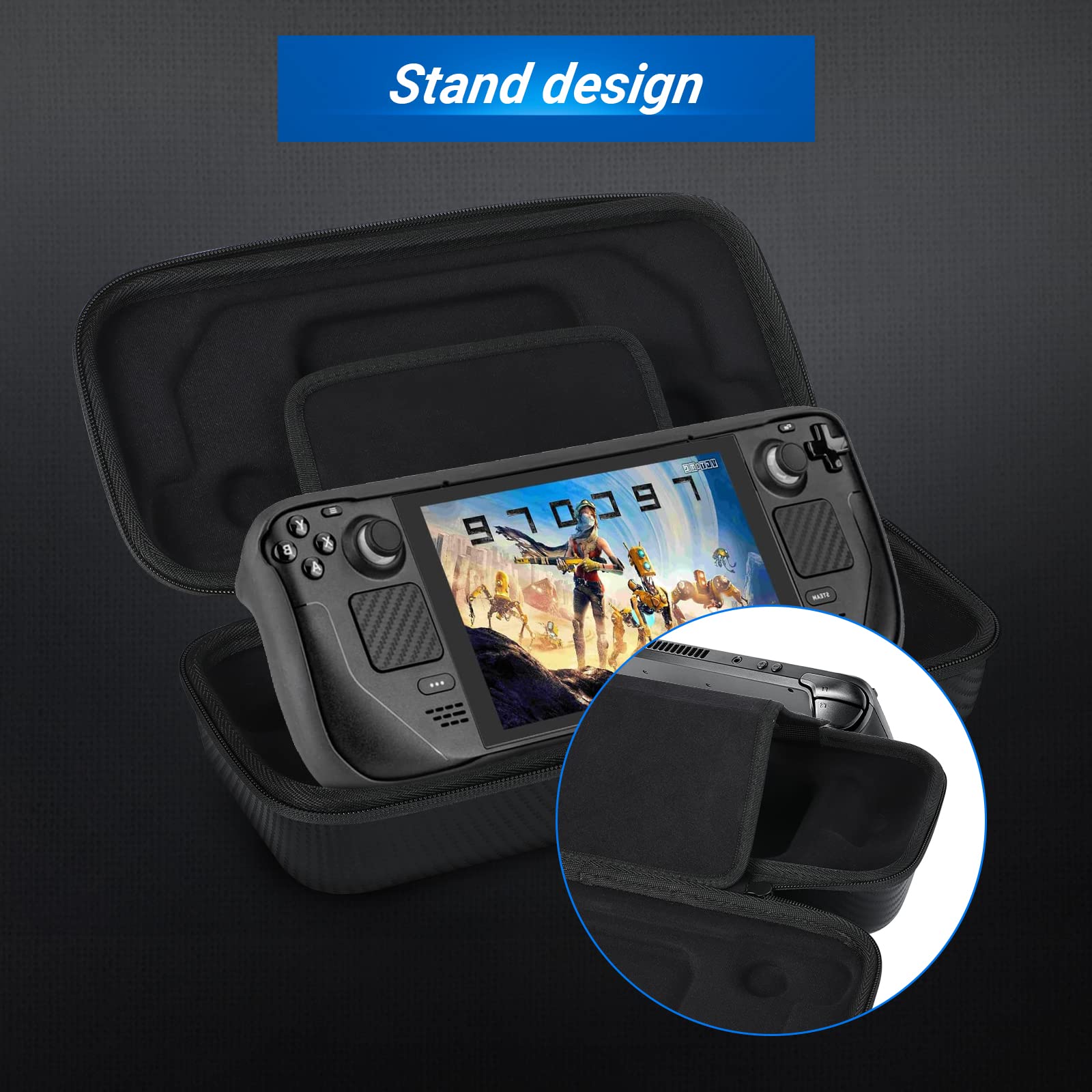 FunreemaG Carrying Case for Steam Deck,Flexible Stand Design and Protective Hard Shell Carry Case Built-in Charger Storage ,Portable Travel Carrying Case Pouch for Steam Deck Console & Accessorie