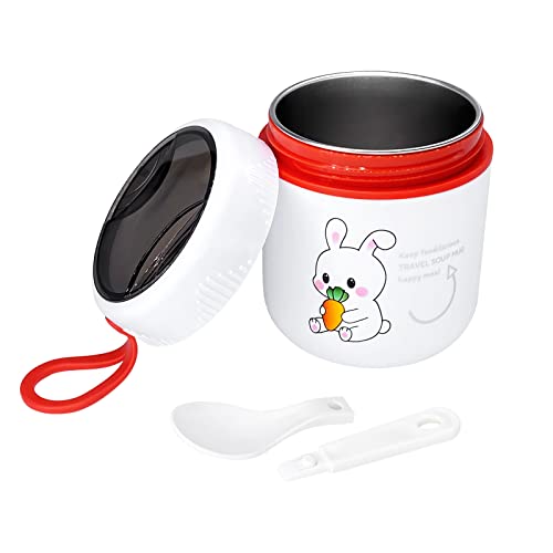 Yanglonghui Thermos with Foldable Spoon, Stainless Steel Thermal Food Container Soup Cup Leak Proof Insulated Lunch Box Hot Cold Food for Office Picnic Travel (White)