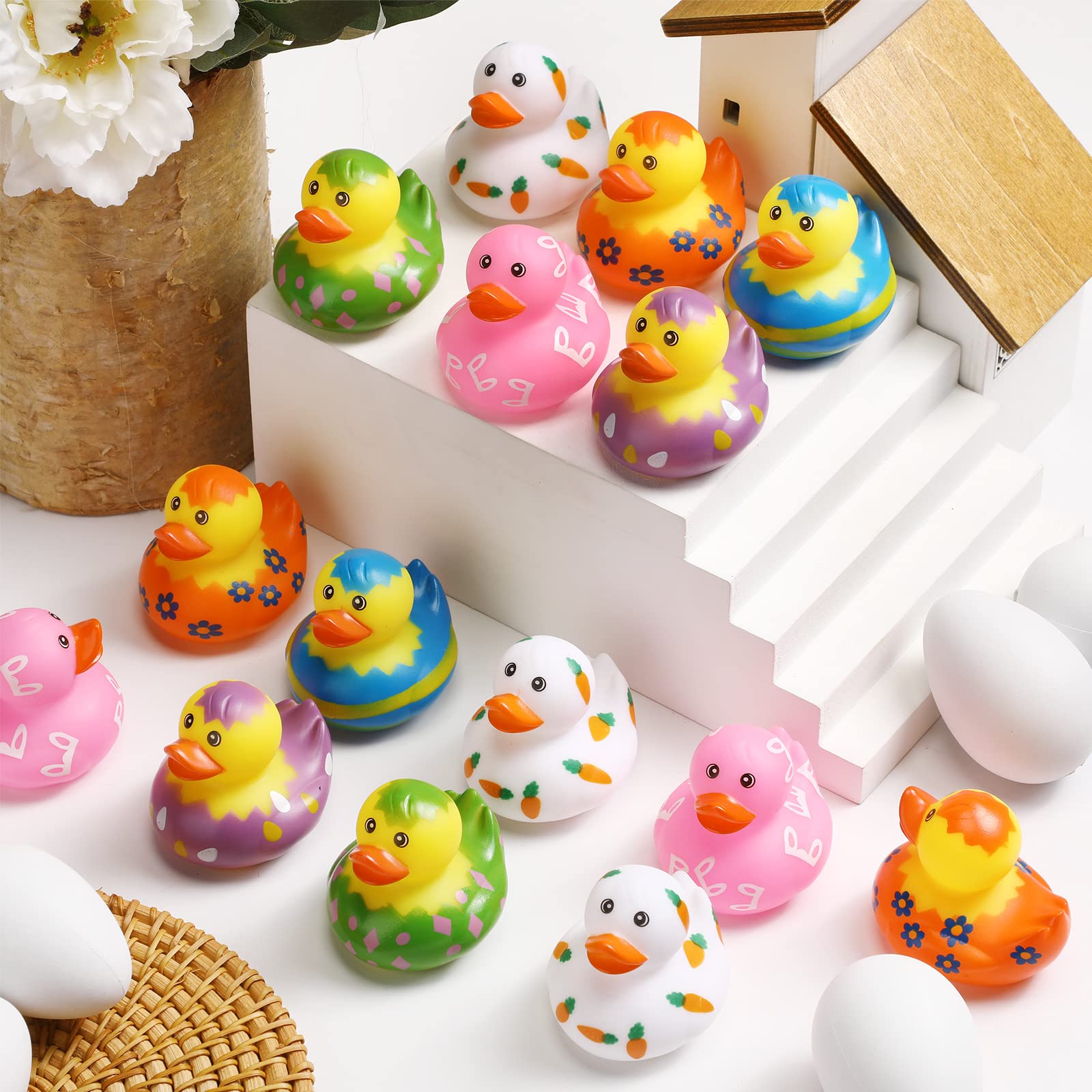 Jerify 2 Inch Easter Rubber Ducks Small Carrot Egg Pattern Rubber Duckies Assortment Float Toy Bulk for Pool Party Class Prizes Birthday Gift Bag Fillers Summer Beach Bathtub Shower Favors(12 Pieces)