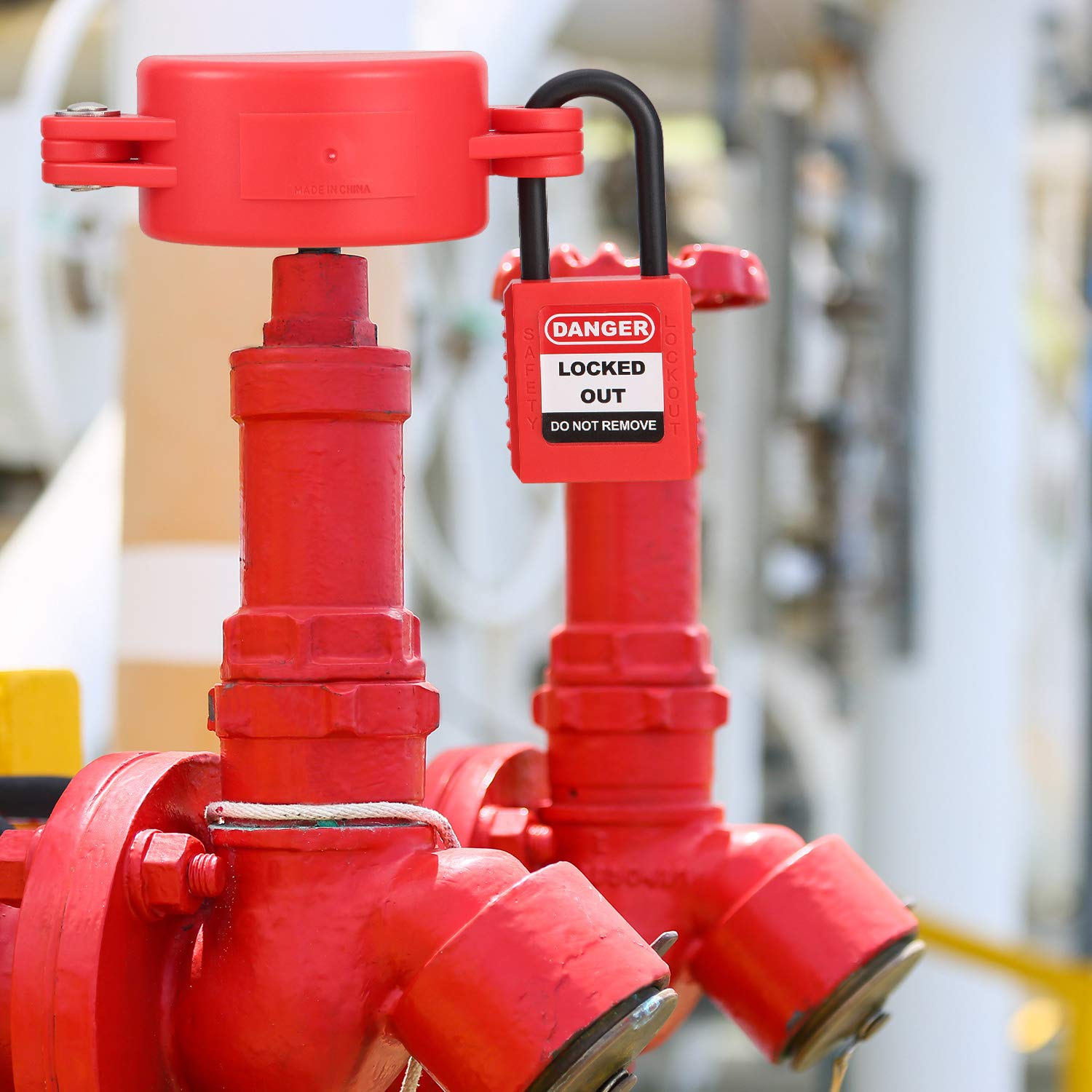 Honoson Valve Lockout and Safety Padlock Combination Oil Gas Valve Lock Natural Gas Valve for Chemical Industry, 1-2.5 inch, Red (1 Pack)