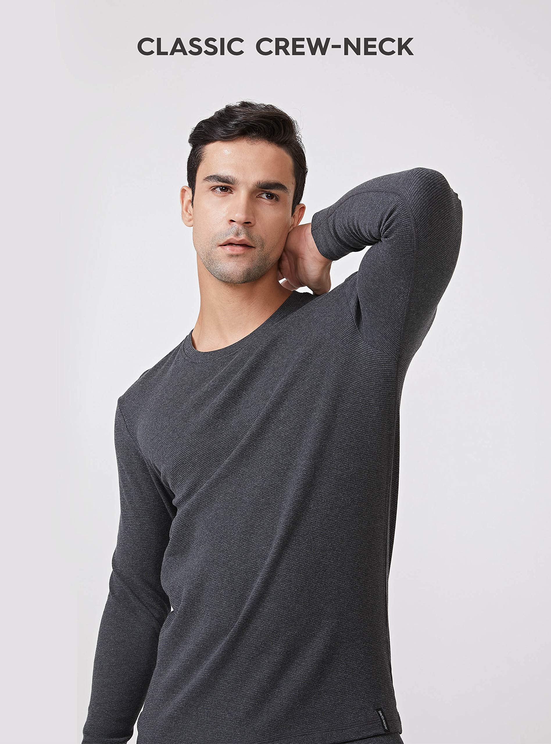 DAVID ARCHY Men's Cotton Fleece Lined Shu Velveteen Stripe Ultra Soft Winter Warm Top & Bottom Thermal Set Long John with Fly (L, Dark Gray Stripe)