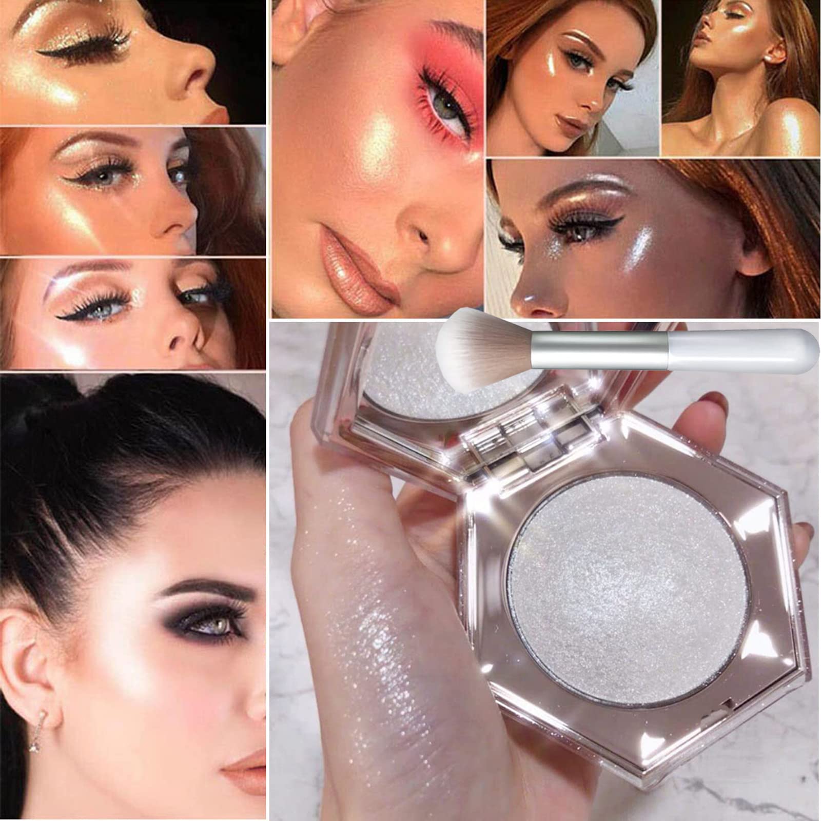 Fenty highlighter Makeup Palette Glitter for Face Body Cheek, Diamond Shimmer Highlighter, Smooth Glitter Sparkles with Highlight Brush, Nose Eye Contour Palettes Glow Illuminator makeup highlighter
