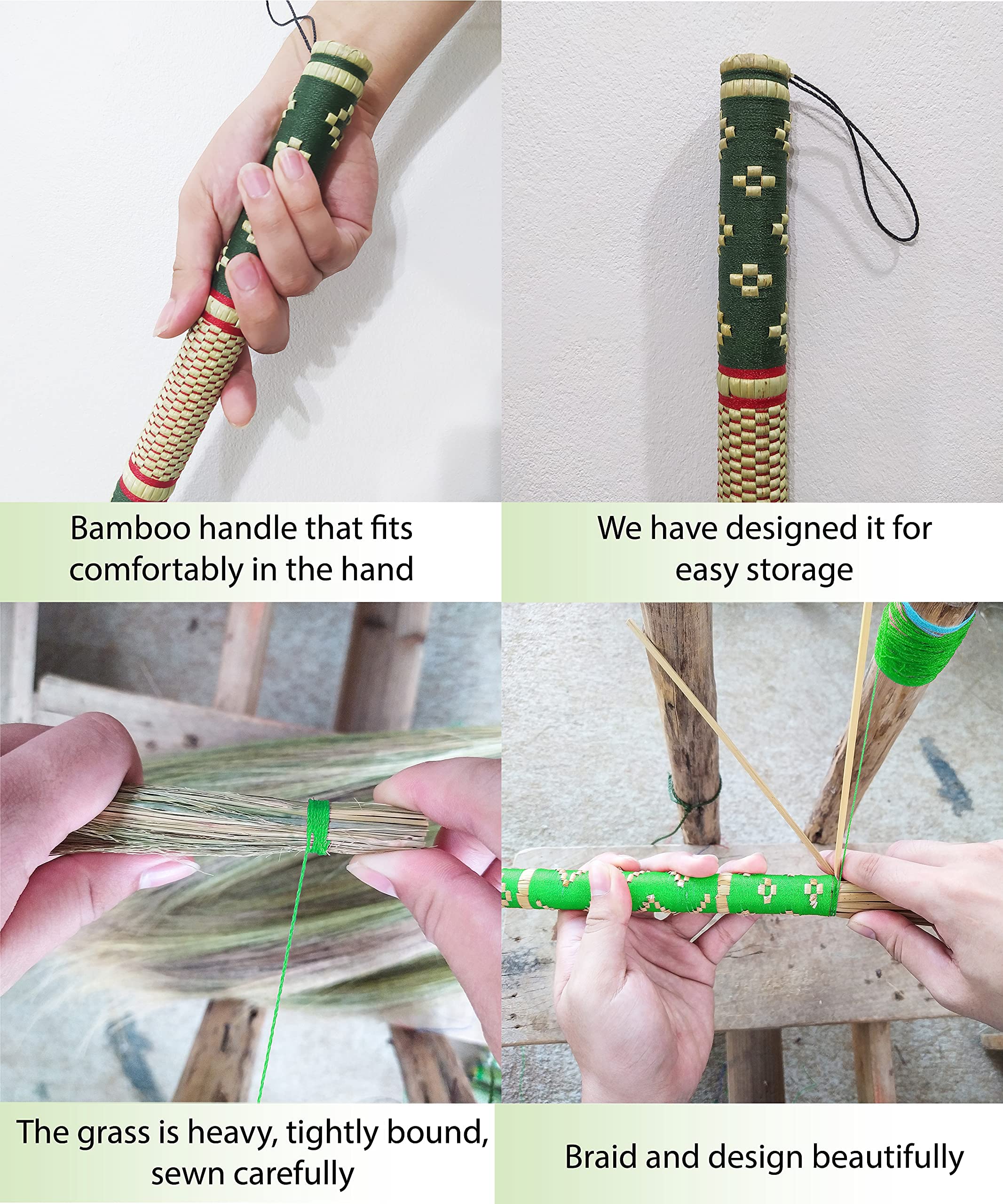 Thai Vintage Retro Grass Broom Stick,Asian Straw Broom for Wedding Jumping,Witch Broom,House Broom,Long Broom with Solid Wood Handle Primitive Sweeping Dirt Dust Garbage