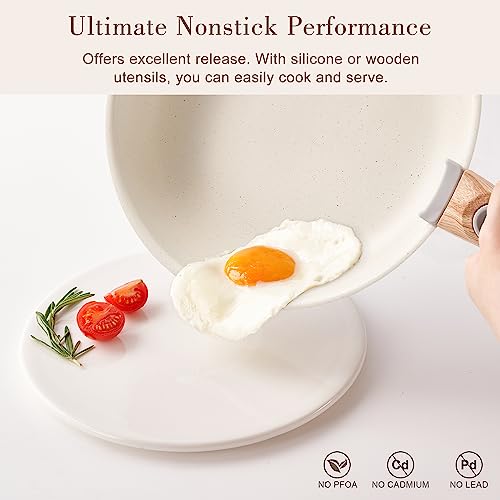 Nonstick Cookware Set - 13 PCS Stackable Pots and Pans Set Detachable Handle Camping Cookware, Granite Kitchen Cookware Sets Removable Handle, Non Toxic Nonstick Frying Pans for Cooking Set Gift Beige