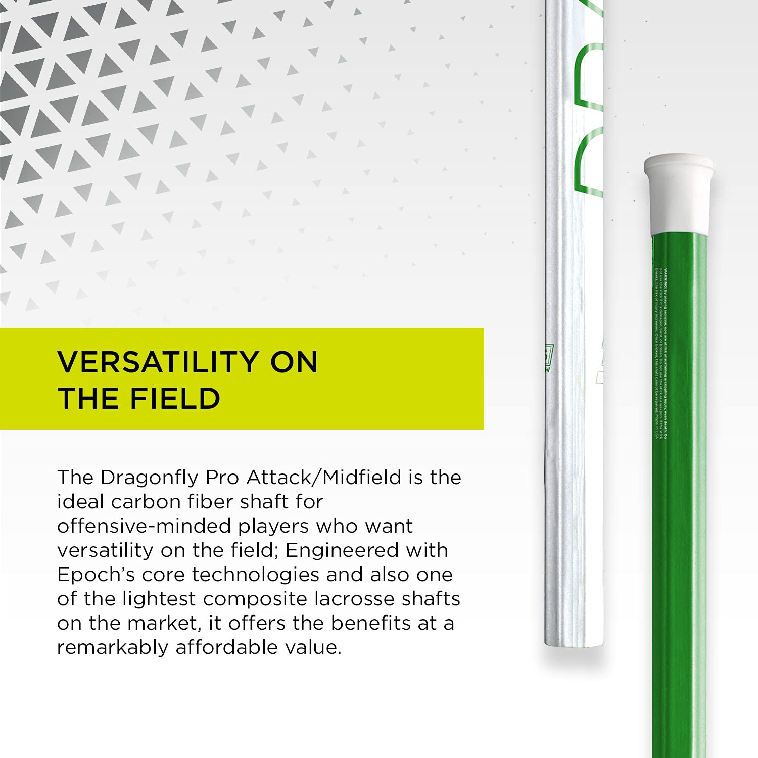 Epoch Dragonfly Pro Lacrosse Shaft for Attack/Midfield, 30" Mid-Flex iQ5, C30, Removable End Cap, 6 Month Warranty, Forest Green