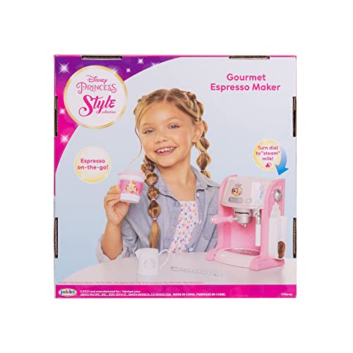 Disney Princess Style Collection Toy Espresso Machine for Kids, Coffee Maker Play Kitchen Accessories Gift for Girls & Kids
