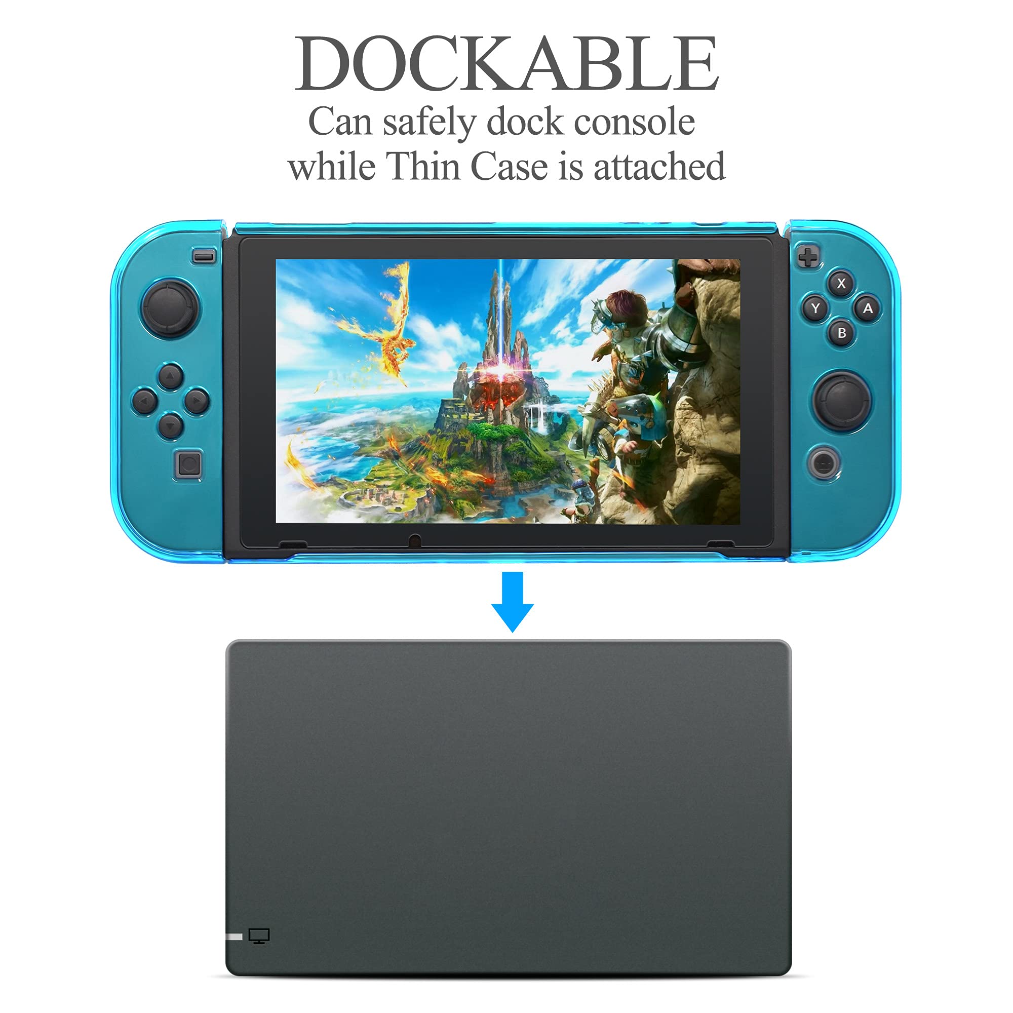 Dockable Case for Nintendo Switch [Updated], FYOUNG Nintendo Switch Hard Case and and Screen Protector Joy-Con Controller (clear blue)