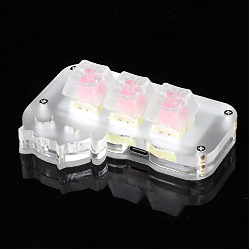 Funtasica Wired Mini 3 Key Game Keypad, Portable RGB LED Macro Programming Hot Swap Acrylic One Handed Transparent Keycap Mechanical Gaming Keyboard, Gold Pink Switch