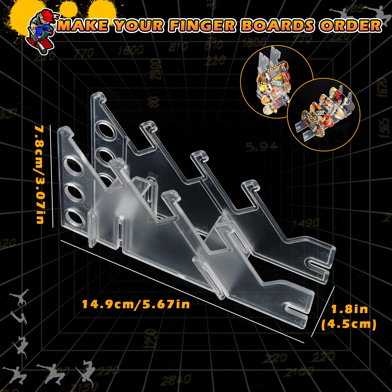 EPOGG Finger Skateboard Ramp Set Fingerboard Ramps Skate Park Kit for Training, Multiple Assembly Fingerboard Skatepark Ramps Kit with 4 Finger Skateboards & 1 Display Holder (B)