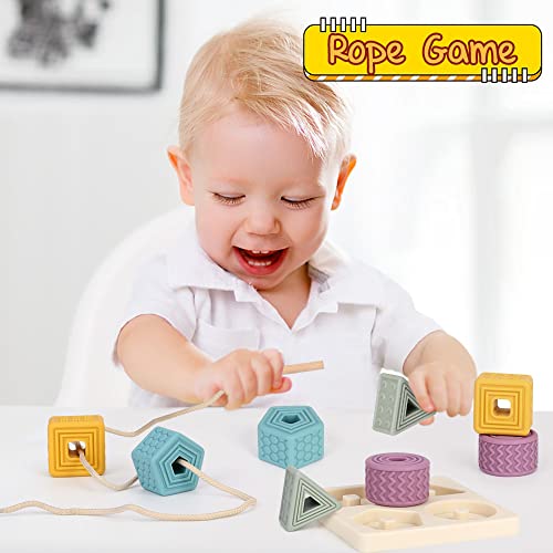 FRUSE Baby Soft Nesting Sorting Stacking Toys,Silicone Building Baby Blocks Teether,Kids Threading Toys & Matching Games,Education Learning Montessori Sensory Puzzle Toy for Toddler 6m+