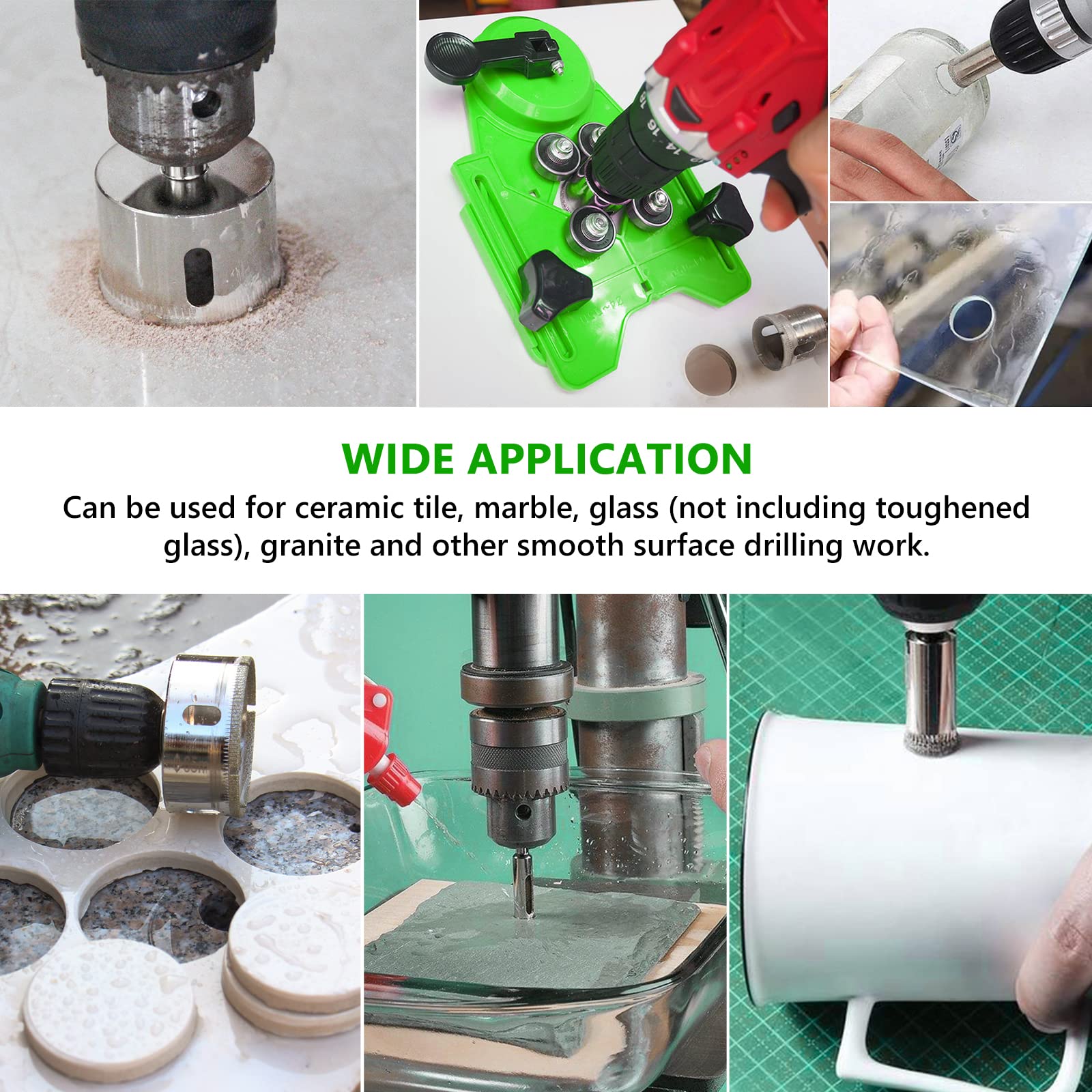Diamond Hole Saw Kit 17PCS Tile Drill Bits Sets with Double Suction Cups Hole Saw Guide Jig Fixture from 4mm-83mm Hollow Drill Hole Saw Set for Ceramic, Glass, Tile, Porcelain, Marble, Granite