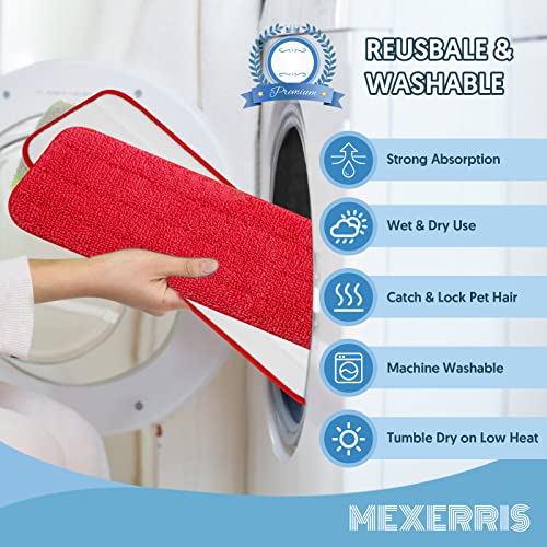 Microfiber Spray Mop Pads Replacement Compatible with Swiffer PowerMop - MEXERRIS Floor Cleaning Mops Heads Replacement Washable Flat Mop Refills Fit for All Spray Mops & Reveal Mop, 7 Pack/Set Red
