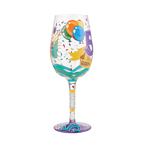 Enesco Designs by Lolita Happy 50th Birthday Hand-Painted Artisan Wine Glass, 1 Count (Pack of 1), Multicolor