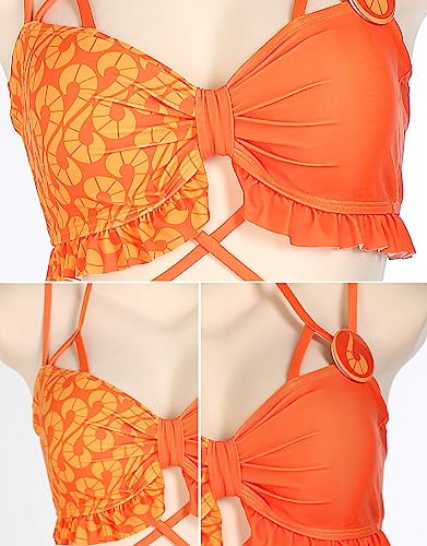 Miraculous Women's Rena Rouge Beach Halter Straps Top with Side-Closure Bottom Bikini Set Swimsuit Bathing Suit (as1, Alpha, m, Regular, Regular, Orange)
