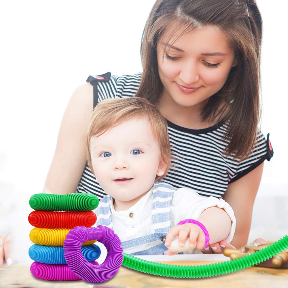 CVNDKN 6 Pack Pop Tube Sensory Toys,Stretch Tube for Kids Decompression, Pre-Kindergarten Finger Toys.(6 Colors)