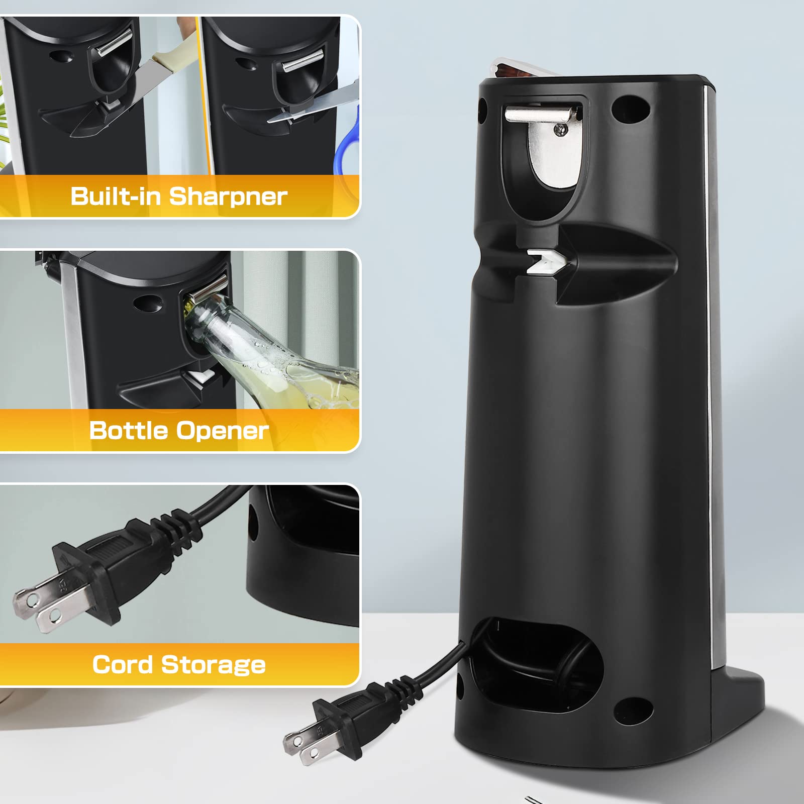 Davivy Electric Can Opener,Stainless Steel Tall Automatic Can Opener, Knife Sharpener and Bottle Opener