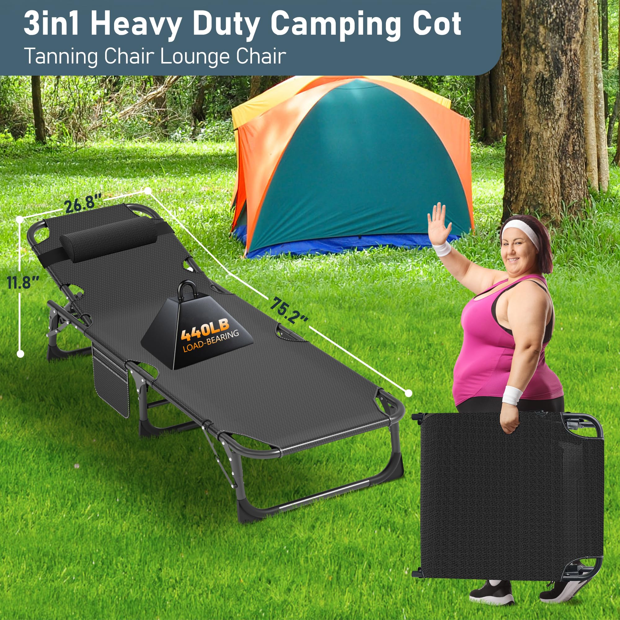 DoCred Folding Camping Cots for Adults Heavy Duty cot with Carry Bag, Portable Sleeping Bed for Camp Office Use Outdoor Cot Bed for Traveling