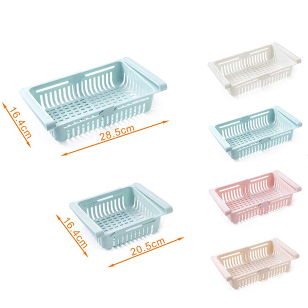 Fridge Drawer Organizer, Retractable Refrigerator Storage Box, Food Fresh-keeping Classified Organizer Container Pull Out Basket, Small Size, Fit for Fridge Shelf Under 0.5 inch (White)