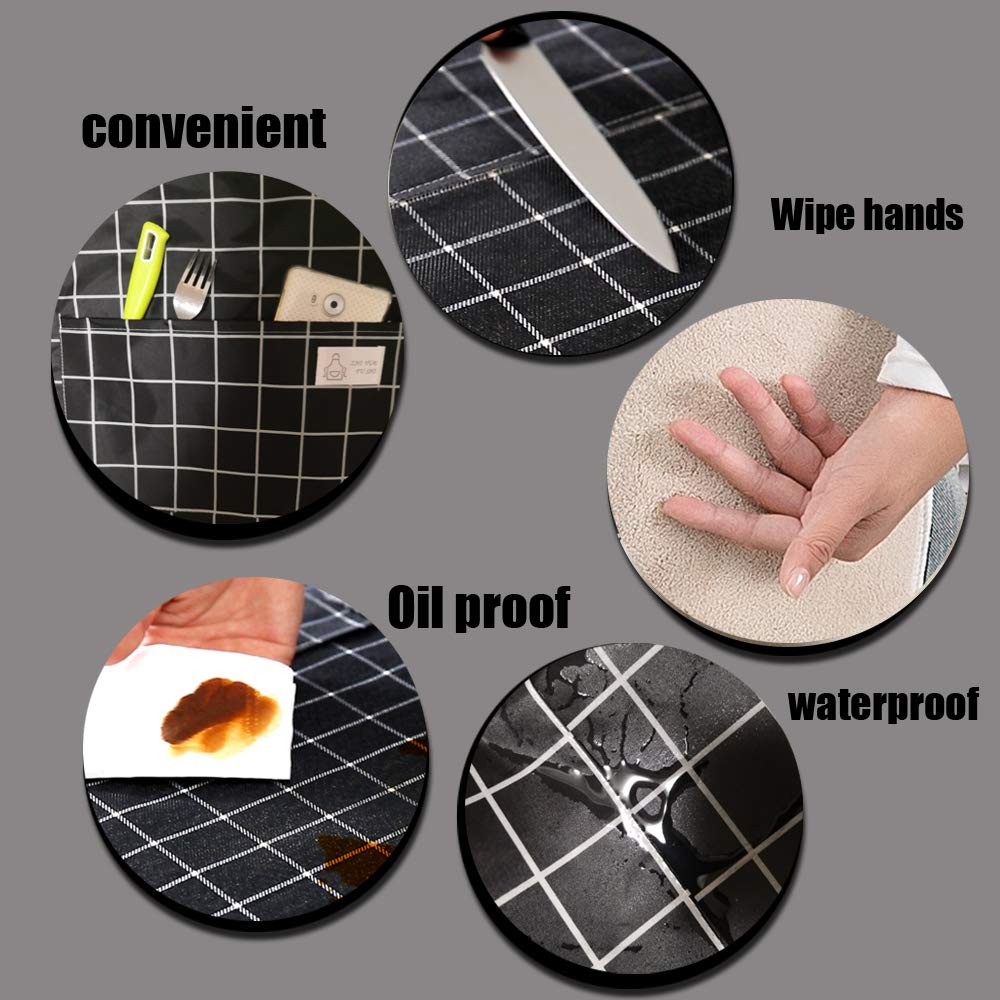 Geounzay Aprons for Men, Cooking Kitchen Aprons, Waterproof Oil-Proof Erasable Hand Adjustable Bib Cooking Aprons with Pockets for Women Men Dishwashing Baking Grill Restaurant Durable Black (Small)