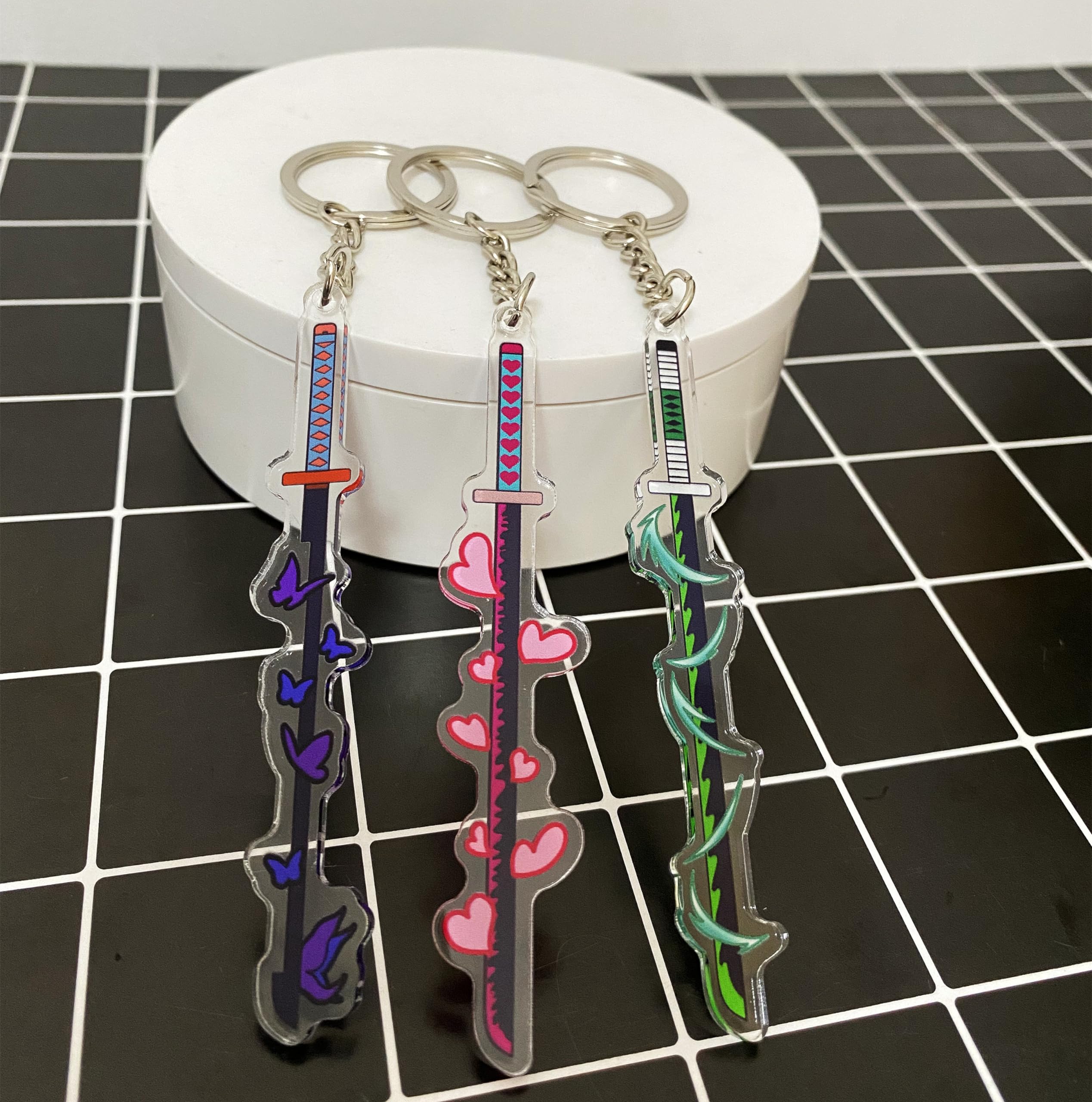 FSRONGXI Anime Keychains, 12Pcs Acrylic Anime keychain, Mini katana Sword Key chain Anime Stuff Accessories Gifts