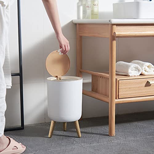 Nordic Style Trash Can,Push Top Garbage Bin with Lid,White Top Spring Waste Basket,Dog Proof Trash can,Plastic Trash Bin Suitable for Kitchen,Bathroom,Bedroom,Living Room,Office,Outdoor