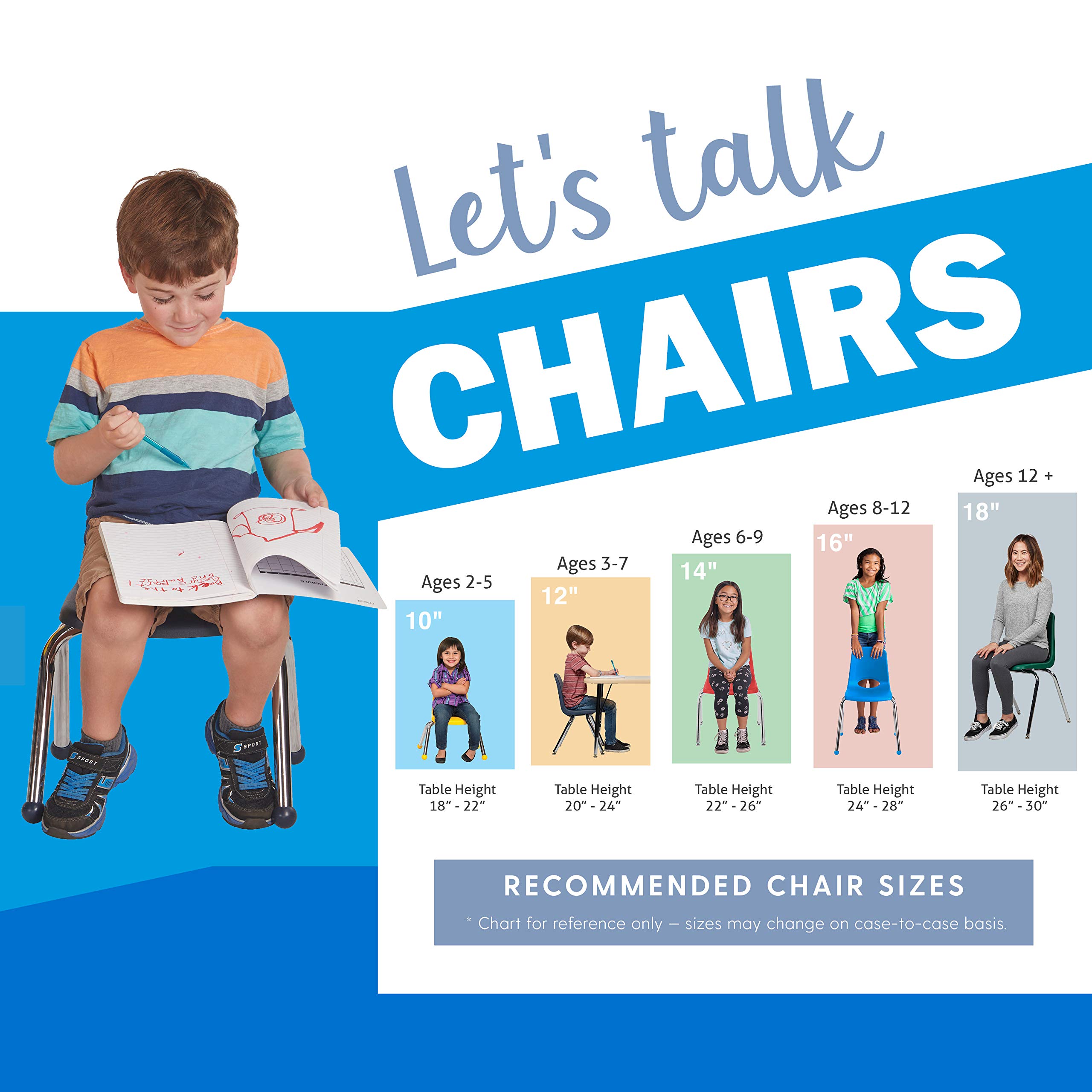 FDP 14" School Stack Chair, Stacking Student Seat with Chromed Steel Legs and Ball Glides; for in-Home Learning or Classroom - Black (4-Pack), 10380-BK