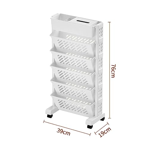 Yaslayp 6 Tier Mobile Bookshelf,Moveable Unique Bookcase with Mobile Bookshelf with Wheels,Floor Standing Multi-Layer Bookshelf Organizer Suitable for Studying in Bedrooms(6 Tier)
