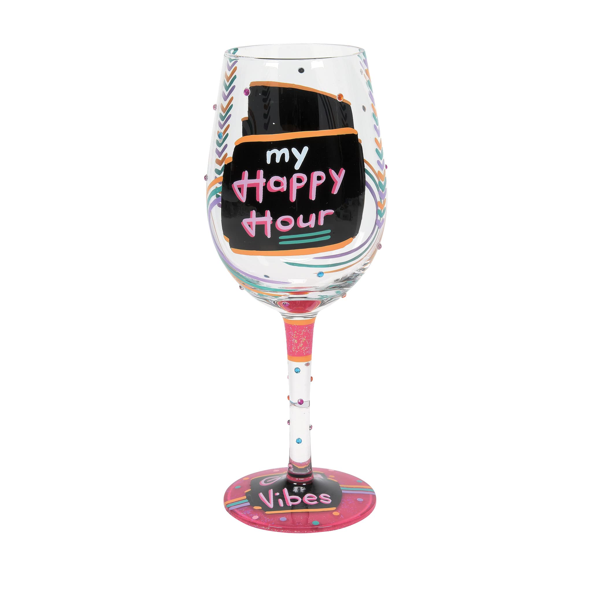 Enesco Designs by Lolita Happy Hour Hand-Painted Artisan Wine Glass, 15 Ounce, Multicolor