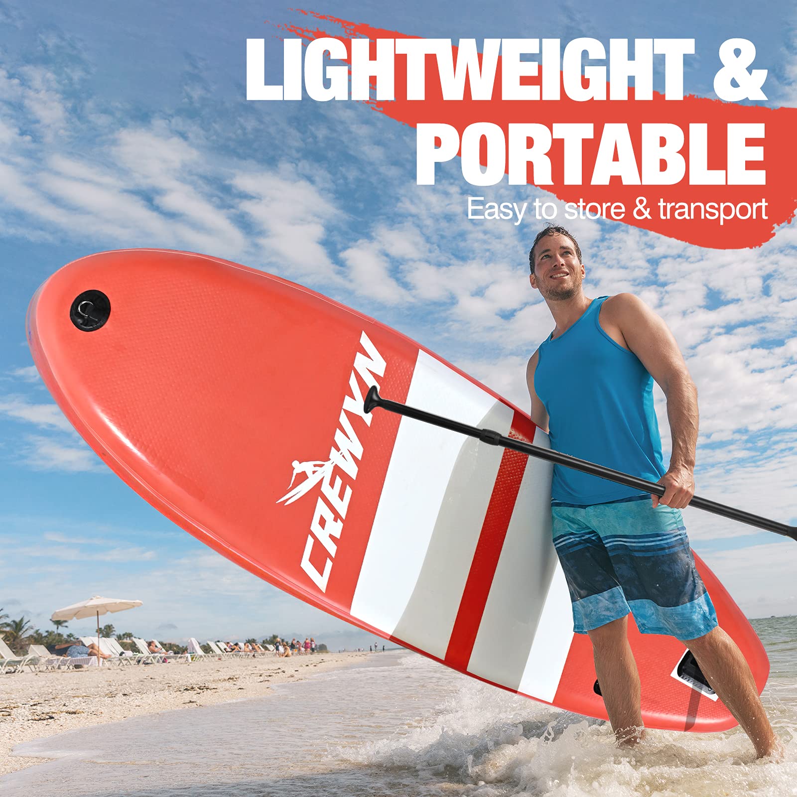 CREWYN Inflatable Stand Up Paddle Board - 10x30x6 Lightweight Paddle Board with SUP Accessories, Wide Stance Non-Slip Deck, Hand Pump, 3 Bottom Fin for Surf Control & Backpack ISUP for Adults Youth