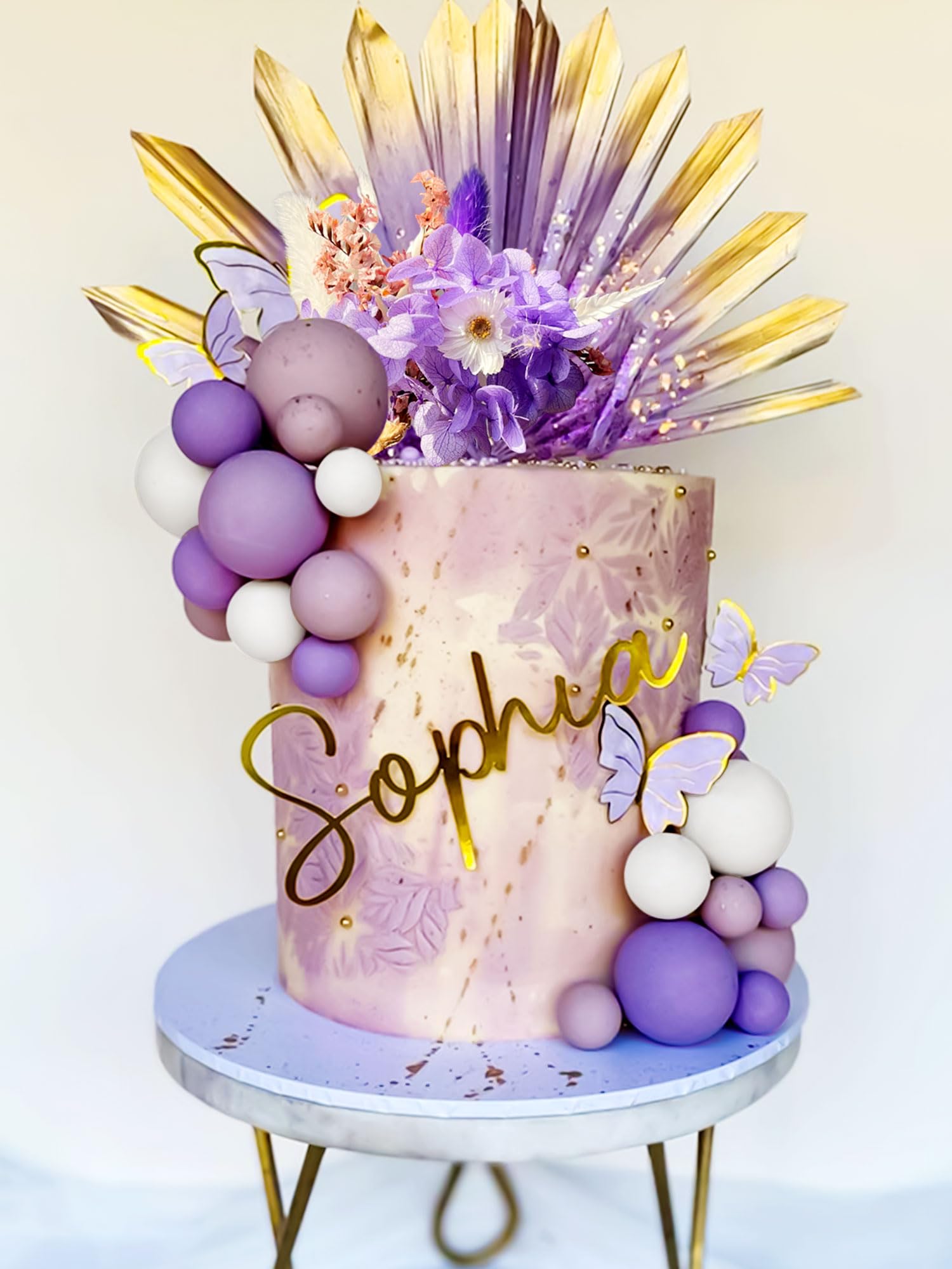 JeVenis Purple Cake Topper Boho Cake Decorations Cake Flowers Decorations Floral Cake Topper for Baby Shower Wedding Bridal Birthday Party Supplies